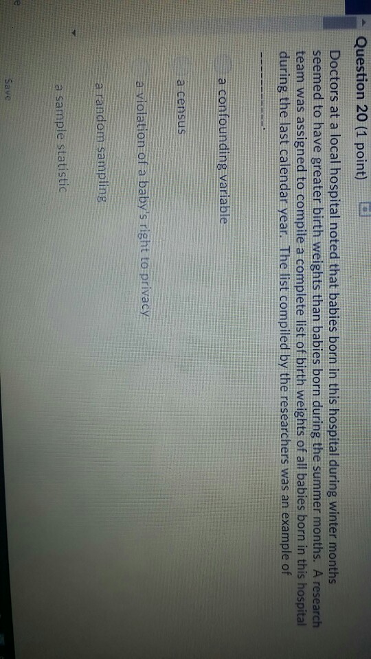 Solved Question 17 (1 point) The following data represents | Chegg.com