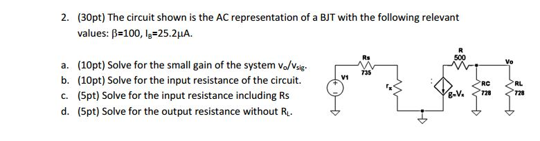 Solved The circuit shown is the AC representation of a BJT | Chegg.com