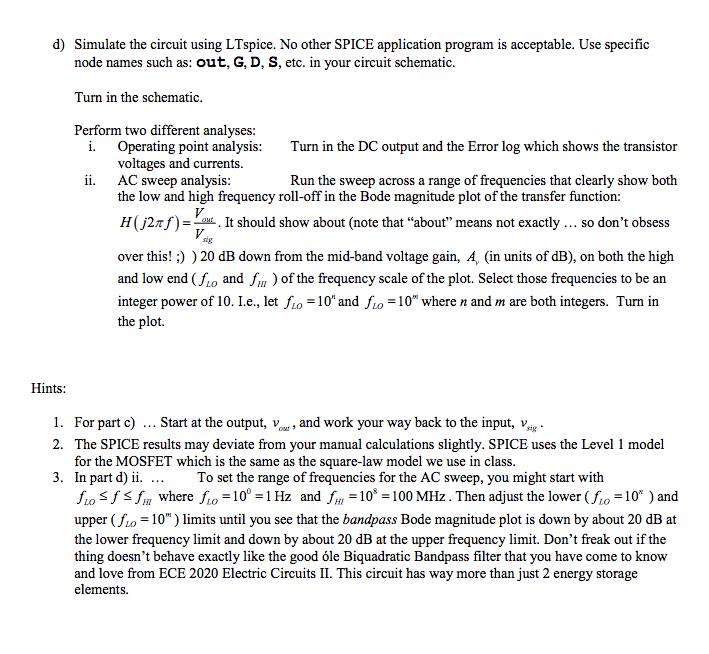 Solved a) Find the DC bias operating point, VSD , DI , and | Chegg.com