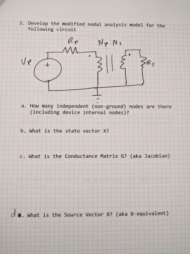 Solved Develop the modified nodal analysis model for the | Chegg.com