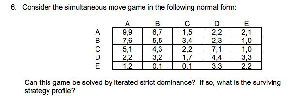 Solved Consider the simultaneous move game in the following | Chegg.com Solved Consider the simultaneous move game in the following | Chegg.com