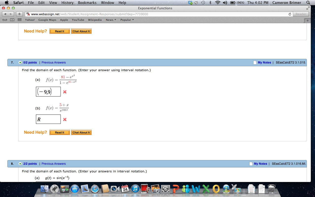 Solved Find The Domain Of Each Function Enter Your Answer