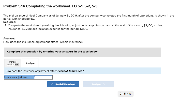 Solved Problem 5.1A Completing the worksheet. LO 5-1, 5-2, | Chegg.com