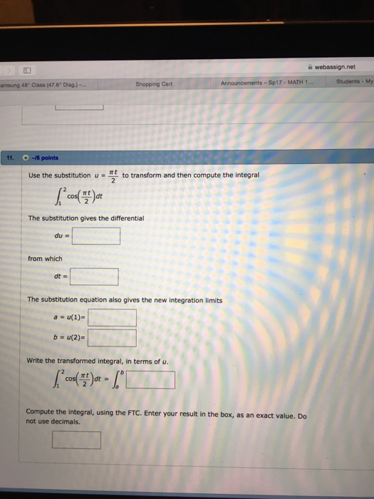 Solved Use the substitution u = (pi t/2) to transform and | Chegg.com