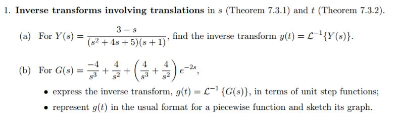Solved 1. Inverse transforms involving translations in s | Chegg.com