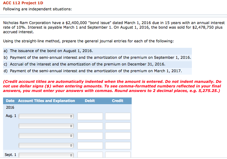 Solved ACC 112 Project 1D Following are independent | Chegg.com