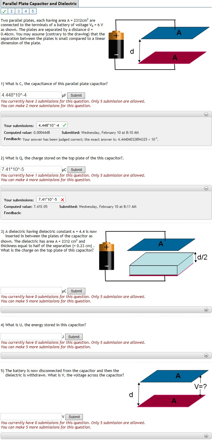 Solved Parallel Plate Capacitor and Dielectric 23 45 Two | Chegg.com