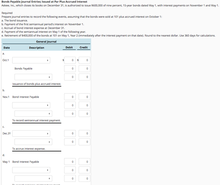 Solved Bonds Payable Journal Entries ssued at Par Plus | Chegg.com