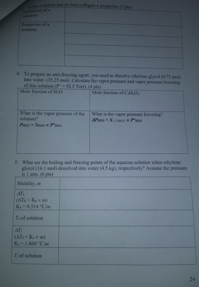 Solved efine solution and its four colligative properties (5 | Chegg.com
