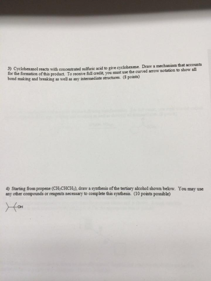 Solved Cyclohexanol Reacts With Concentrated Sulfuric Acid