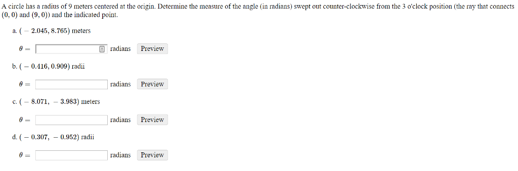 Solved A circle has a radius of 9 meters centered at the | Chegg.com