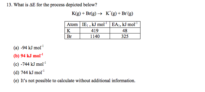 Solved What is Delta E for the process depicted below? K(g) | Chegg.com