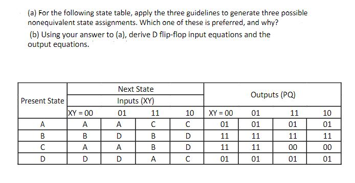 Solved (a) For the following state table, apply the three | Chegg.com