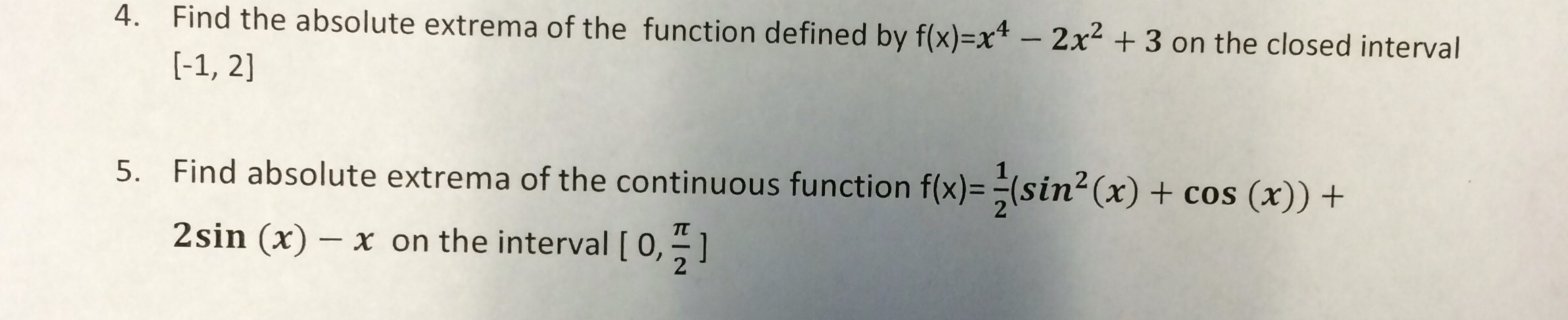 Solved 4. Find the absolute extrema of the function defined | Chegg.com