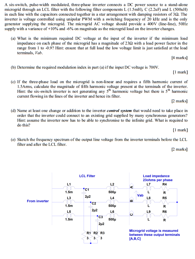 Solved A six-switch, pulse-width modulated, three-phase | Chegg.com