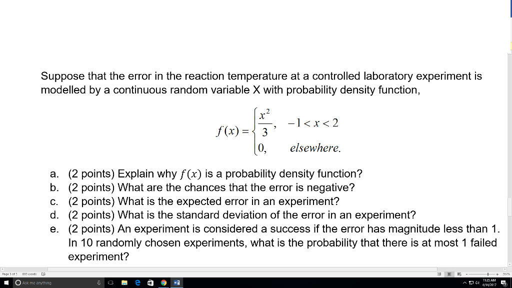 Solved Suppose that the error in the reaction temperature at | Chegg.com