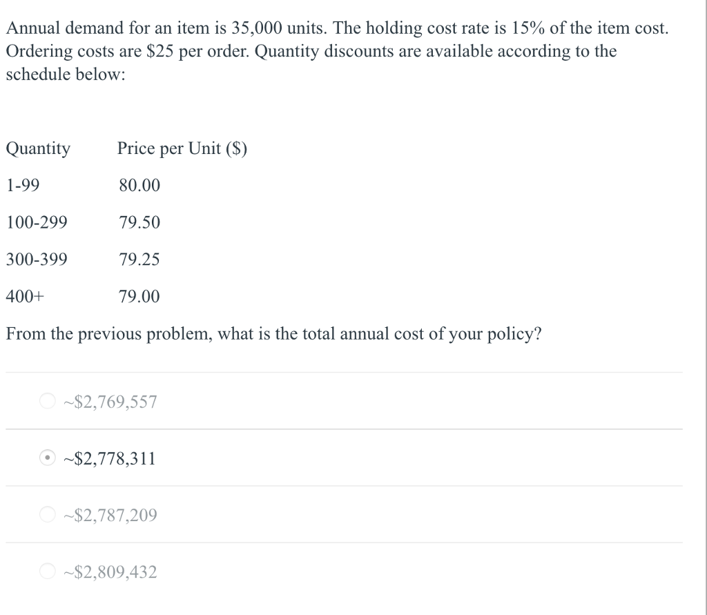 Solved Annual Demand For An Item Is 35 000 Units The Chegg