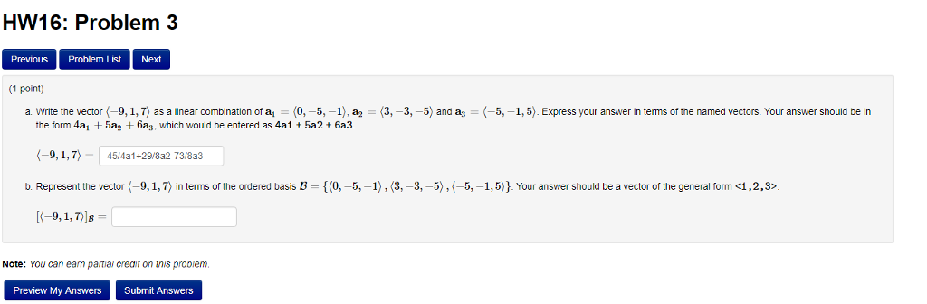 Solved HW16: Problem 3 Previous Problem List Next (1 point) | Chegg.com
