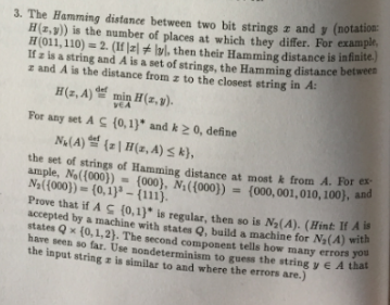 3. The Hamming distance between two bit strings z and | Chegg.com