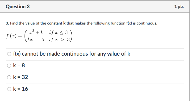 Solved Find The Value Of The Constant K That Makes The
