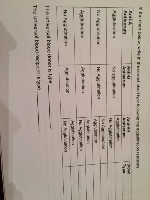 Solved In the chart below, write in the correct blood type | Chegg.com