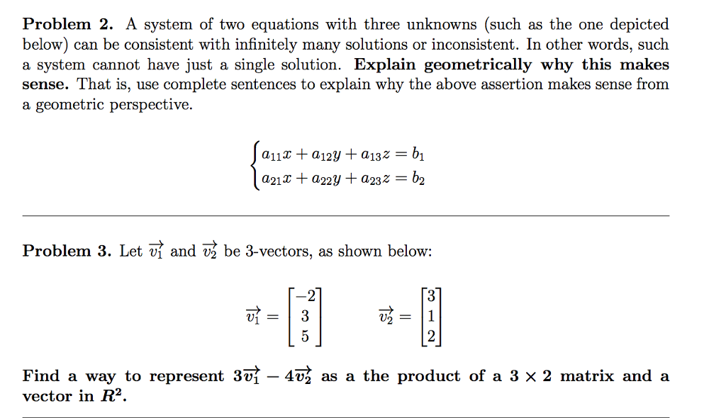 Solved A system of two equations with three unknowns (such | Chegg.com