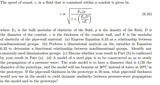 Solved The speed of sound, c, in a fluid that is contained | Chegg.com