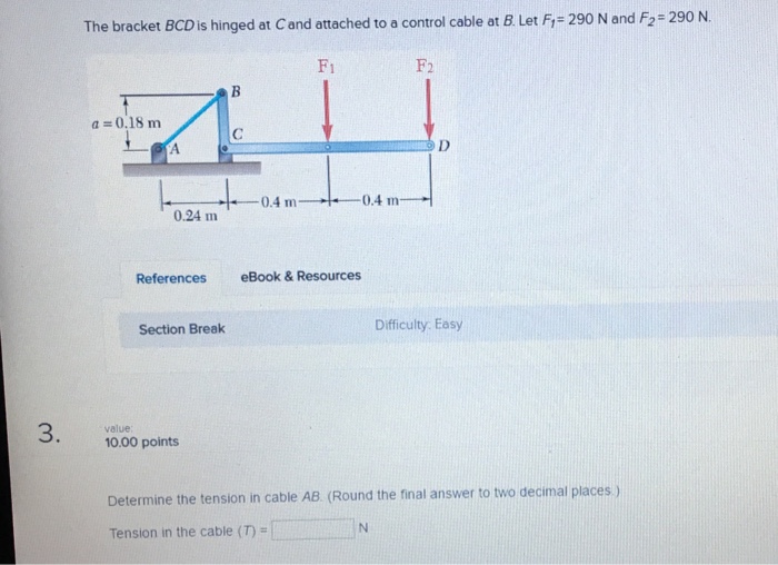 Solved The bracket BCD is hinged at Cand attached to a | Chegg.com