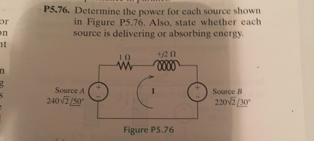 P5.76. Determine the power for each source shown in | Chegg.com