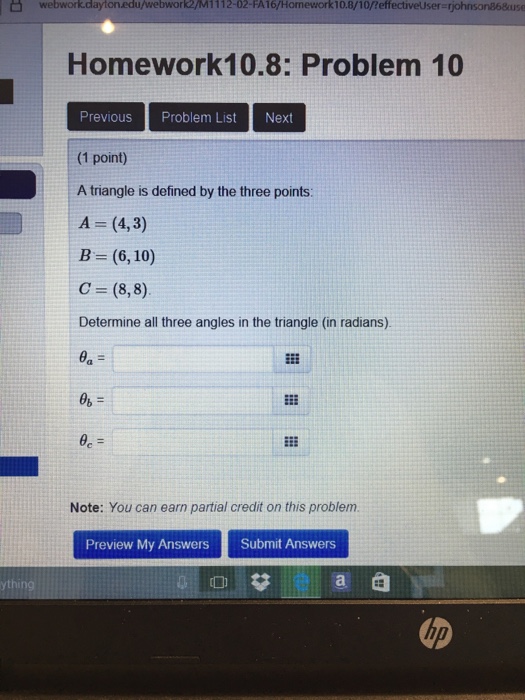 Solved A triangle is defined by the three points: A = (4, | Chegg.com