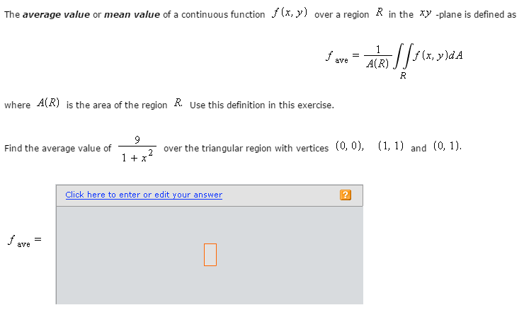 Solved The average value or mean value of a continuous | Chegg.com