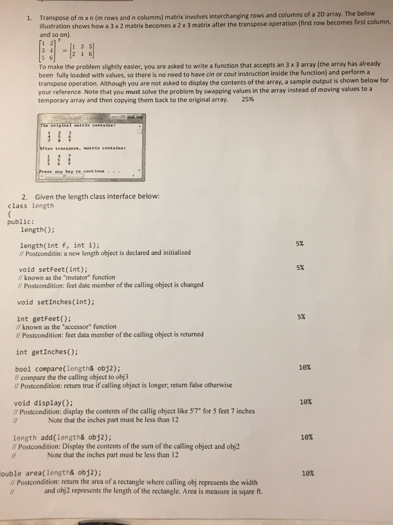 Solved 1. Transpose of m x n (m rows and n columns) atrix | Chegg.com