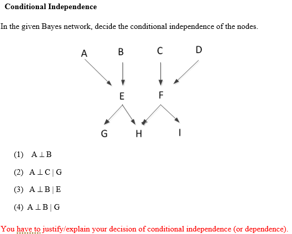 Solved Conditional Independence In the given Bayes network, | Chegg.com