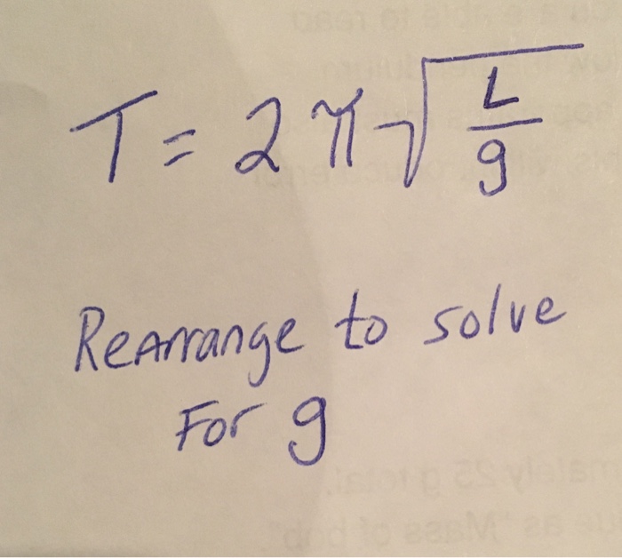 Solved T = 2 pi square root of L/g Rearrange to solve for g | Chegg.com