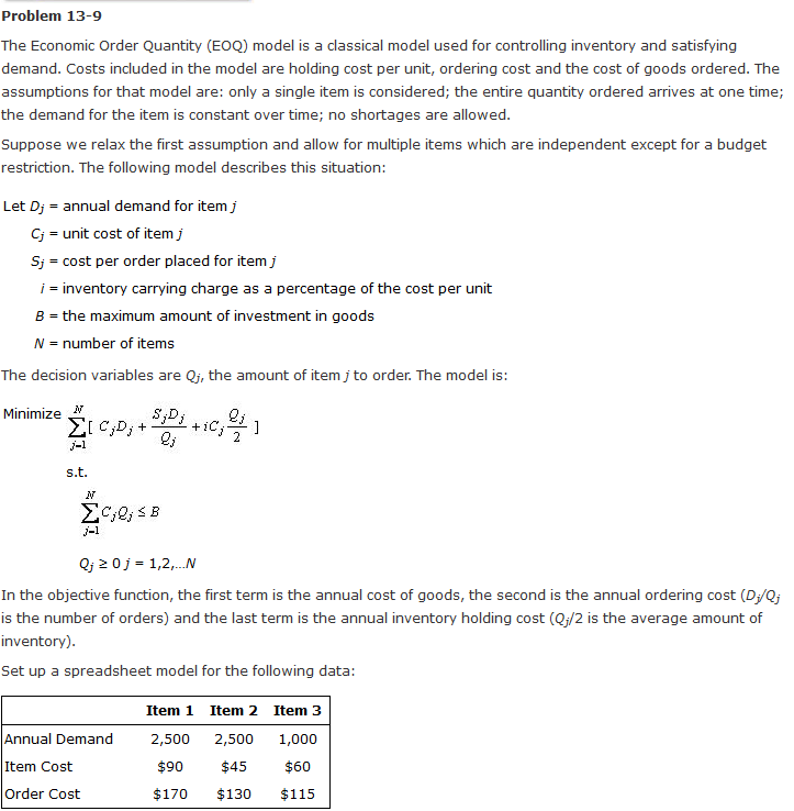 Solved Problem 13 9 The Economic Order Quantity Eoq Model