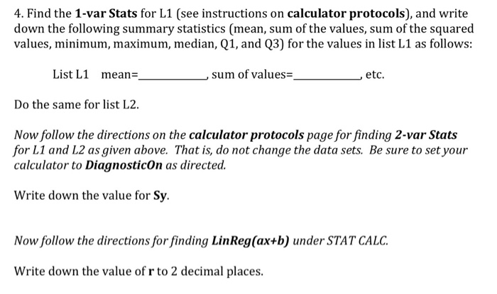 Find the 1-var Stats for L1 (see instructions on | Chegg.com