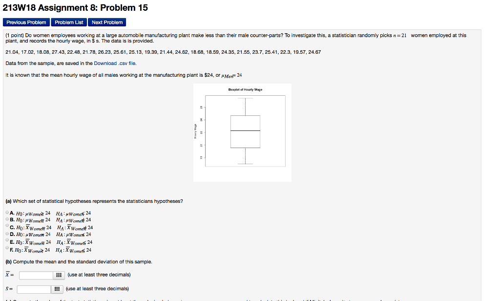 Solved 213W18 Assignment 8: Problem 15 Previous Problem | Chegg.com