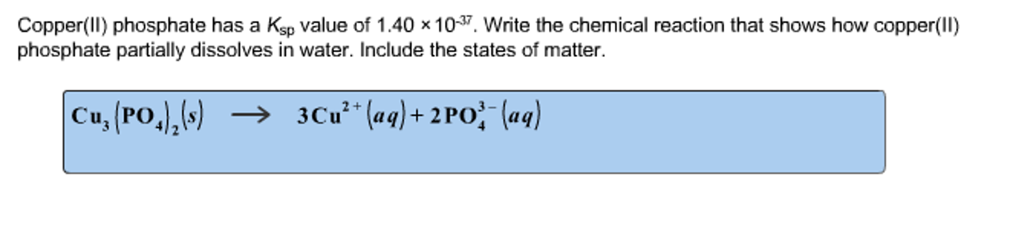 Copper(II) phosphate has a Ksp value of 1.40 times | Chegg.com