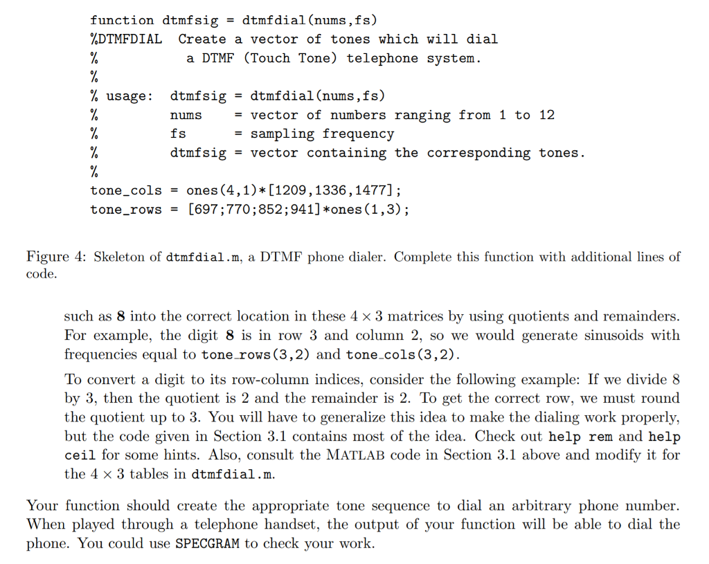 3.3 DTMF Dial Function Write a function, dtmfdial, to | Chegg.com
