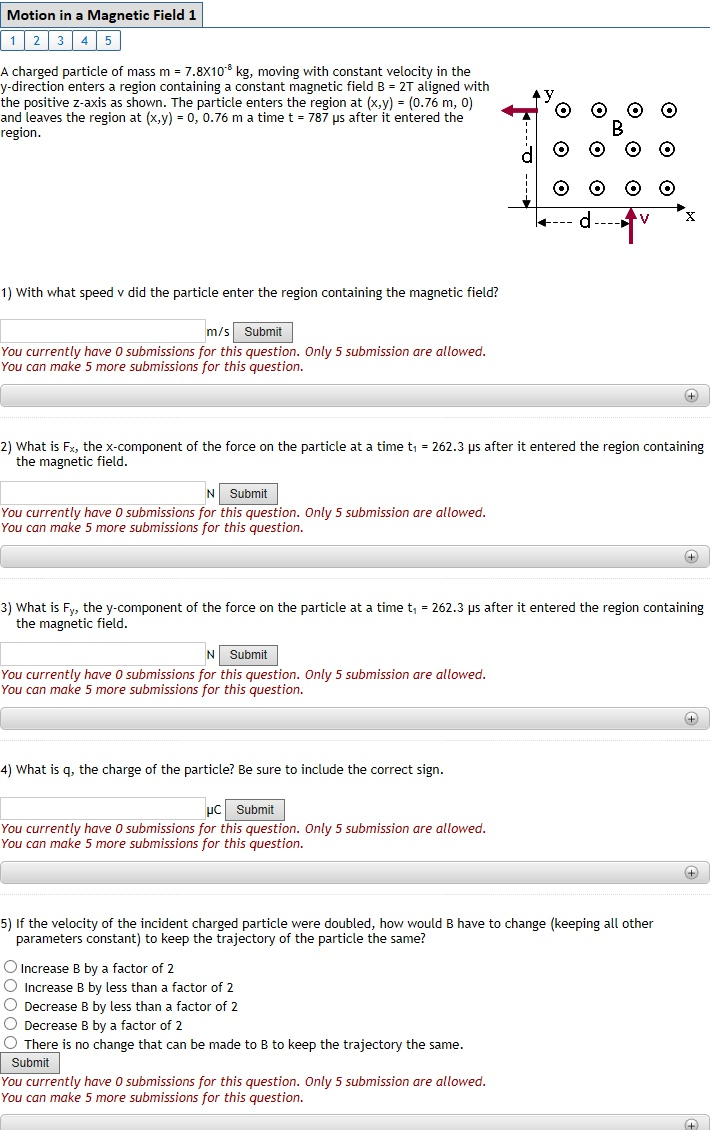 Solved Motion in a Magnetic Field 1 1 2 3 4 5 A charged | Chegg.com