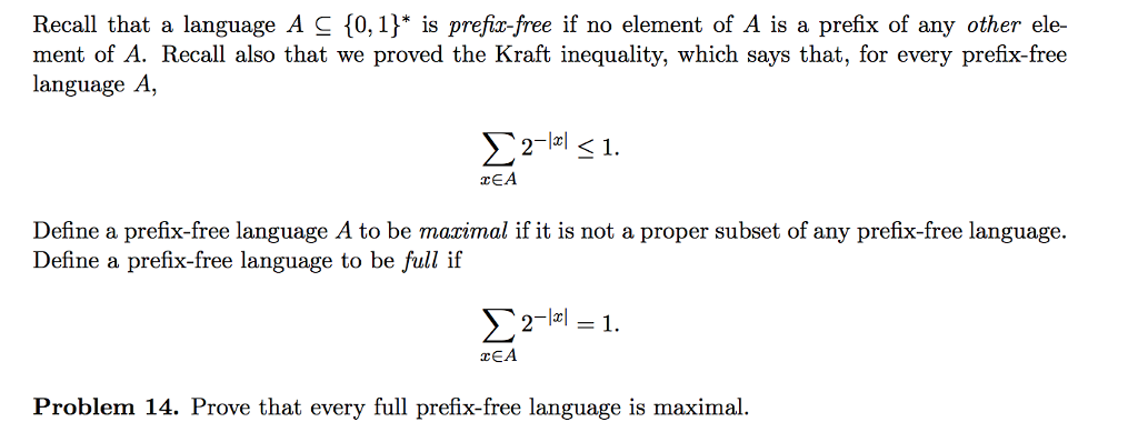 Recall that a language A C 10,1)* is prefix-free if | Chegg.com