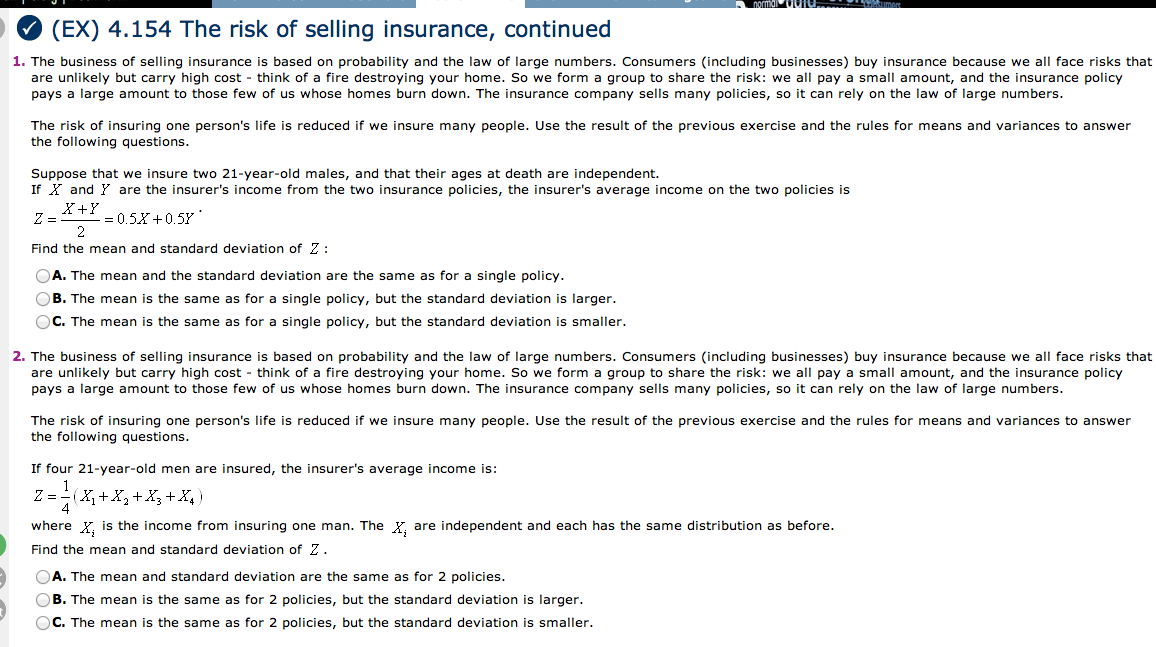 Solved The business of selling insurance is based on | Chegg.com