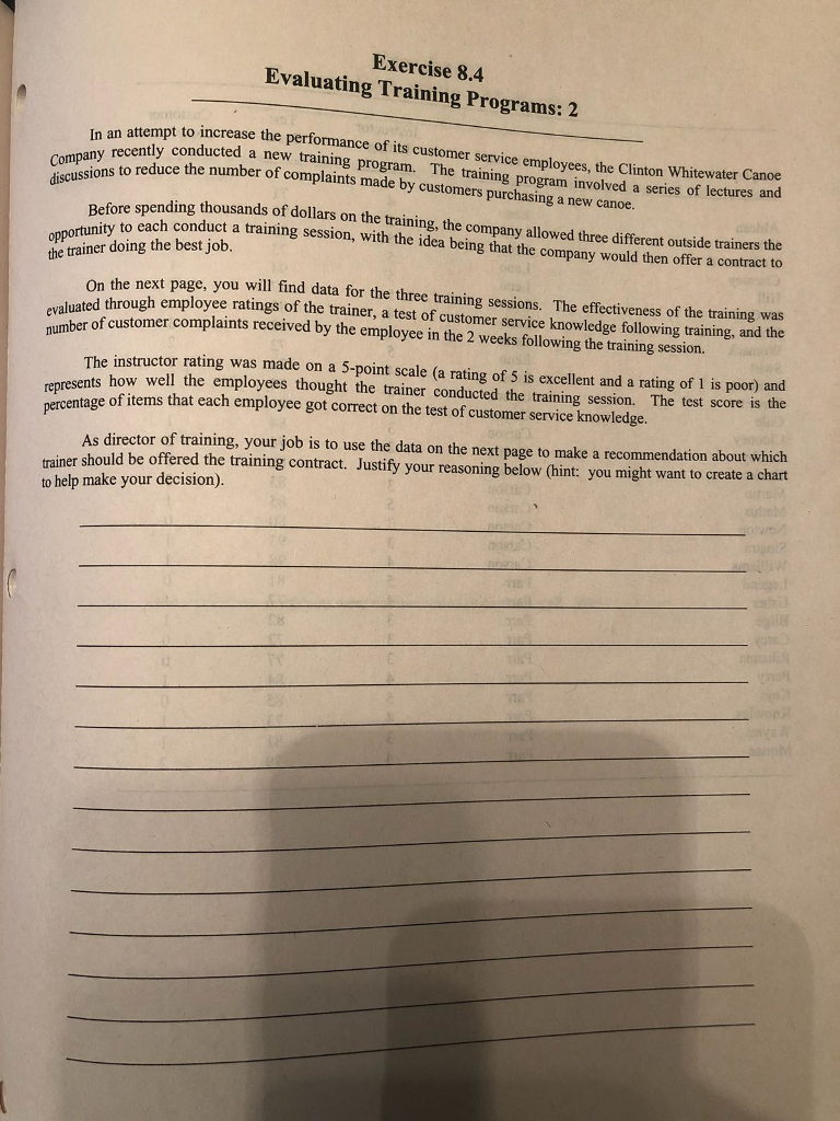 Exercise 8.4 Evaluating Training Programs:2 an | Chegg.com