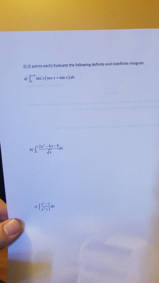 Solved 2) (2 points each) Evaluate the following definite | Chegg.com