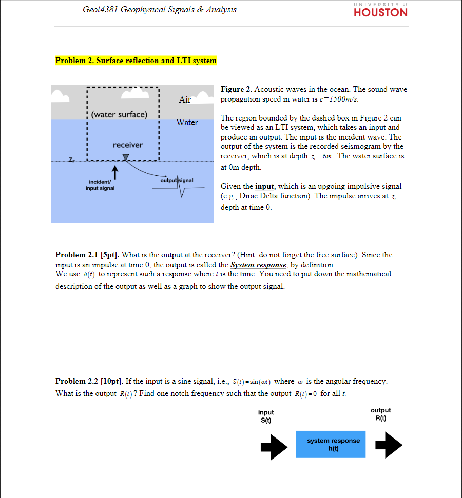 UNIVERSITY of Geol4381 Geophysical Signals & Analysis | Chegg.com