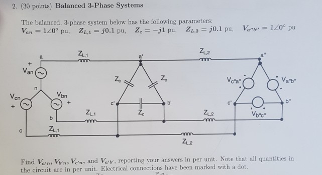 Solved 2. (30 points) Balanced 3-Phase Systems The balanced, | Chegg.com