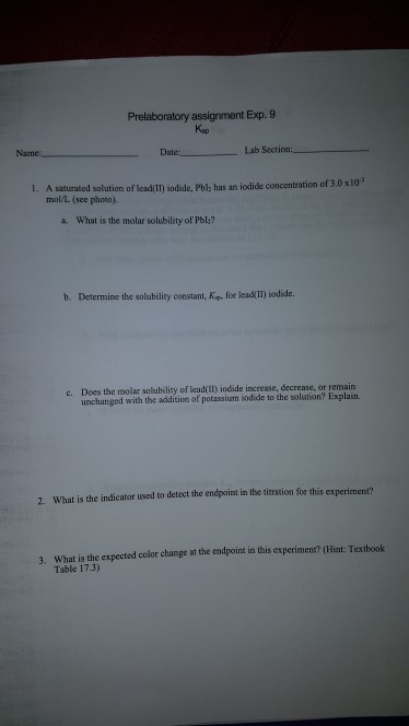 Solved Prelaboratory assignment Exp. 9 Kap Name Date:- -Lab | Chegg.com
