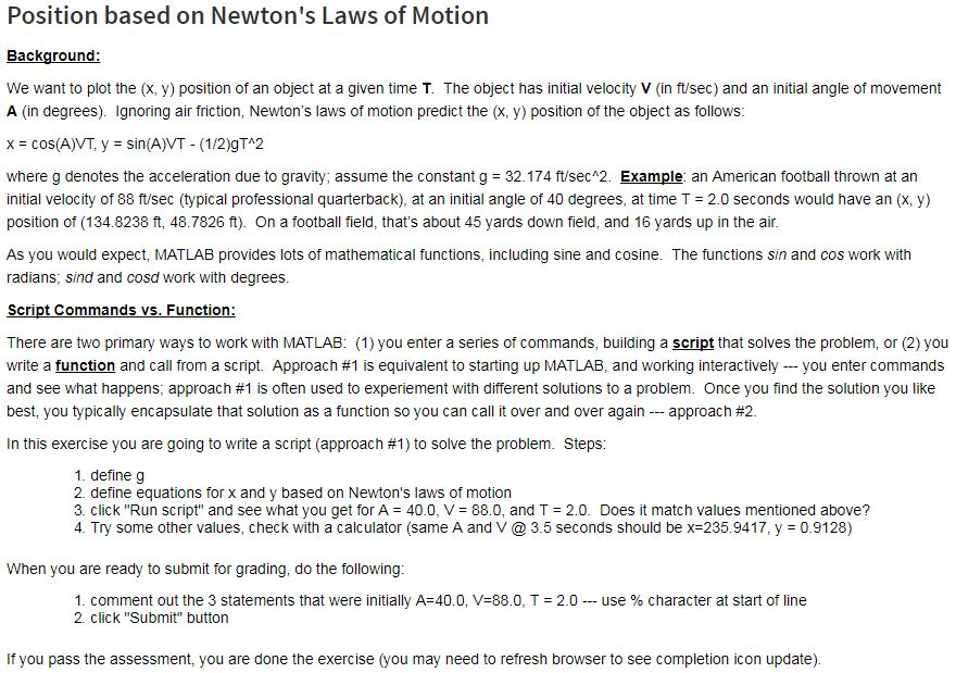Solved Position based on Newton's Laws of Motion Background: | Chegg.com