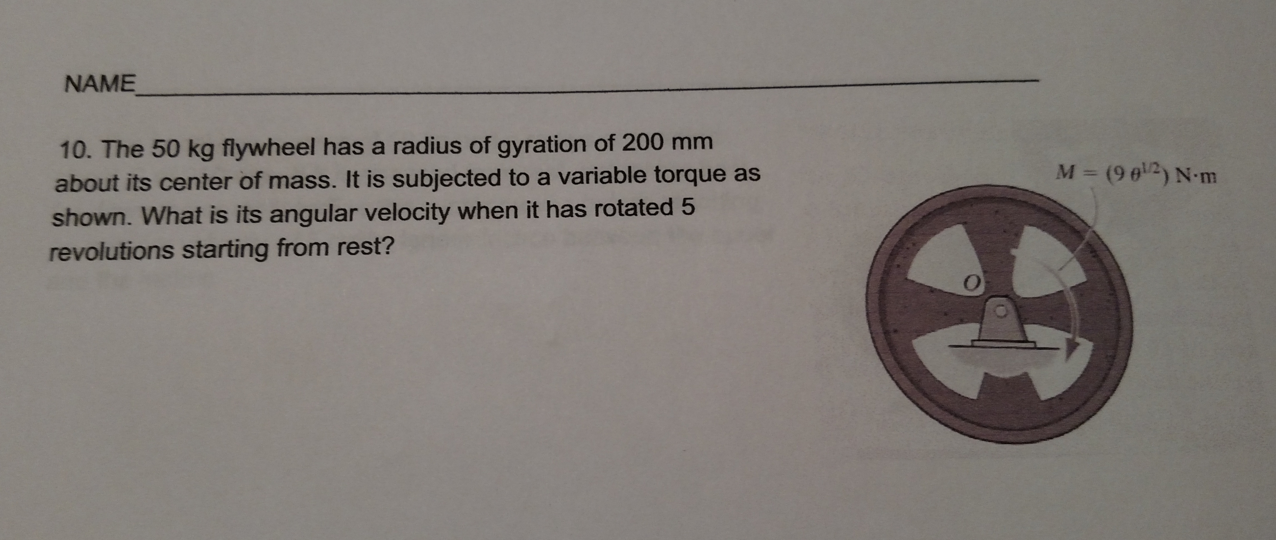 Solved The 50 kg flywheel has a radius of gyration of 200 mm | Chegg.com