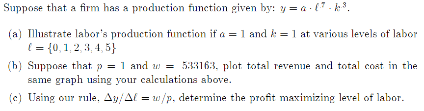 Solved Suppose that a firm has a production function given | Chegg.com